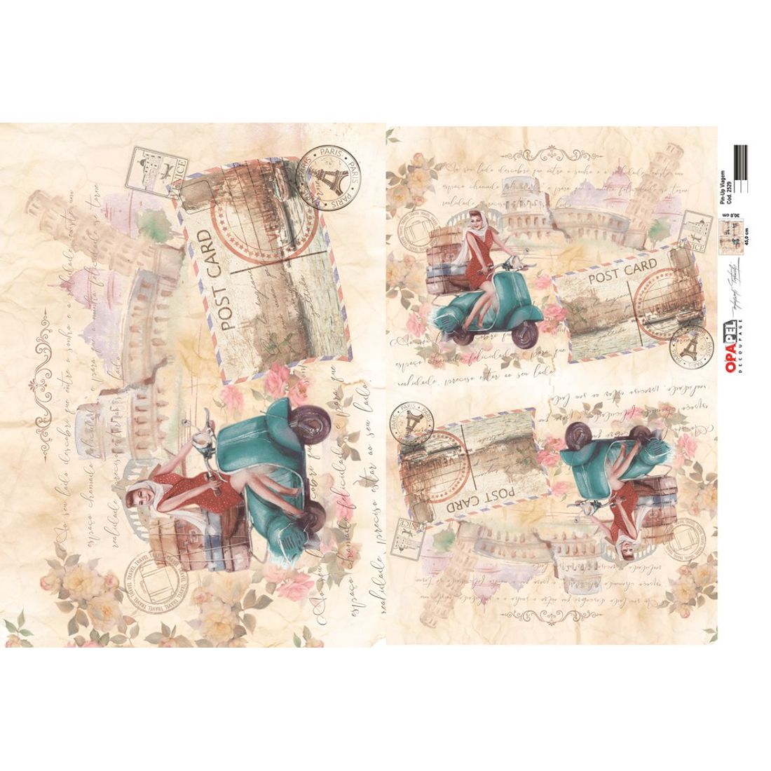Papel Decoupage Opapel 30x45cm 2529 - Pin-Up Viagem Opa ...