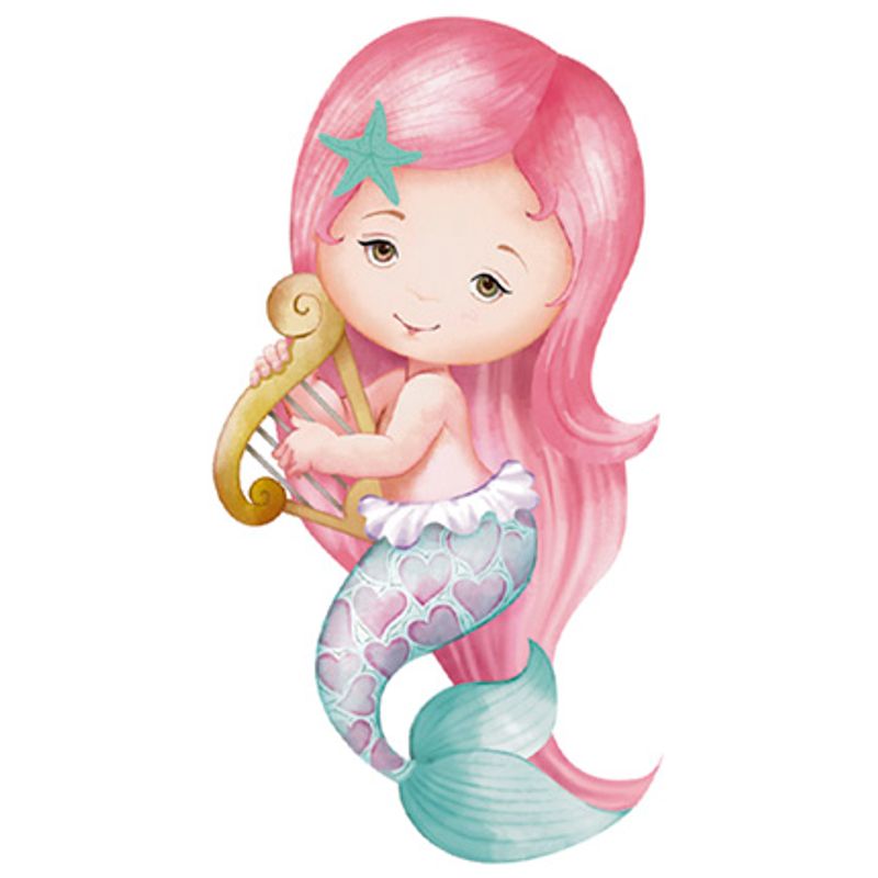 Aplique Decoupage Sereias Rosa C/ Harpa Apm3-237 em Papel e Mdf 3cm ...