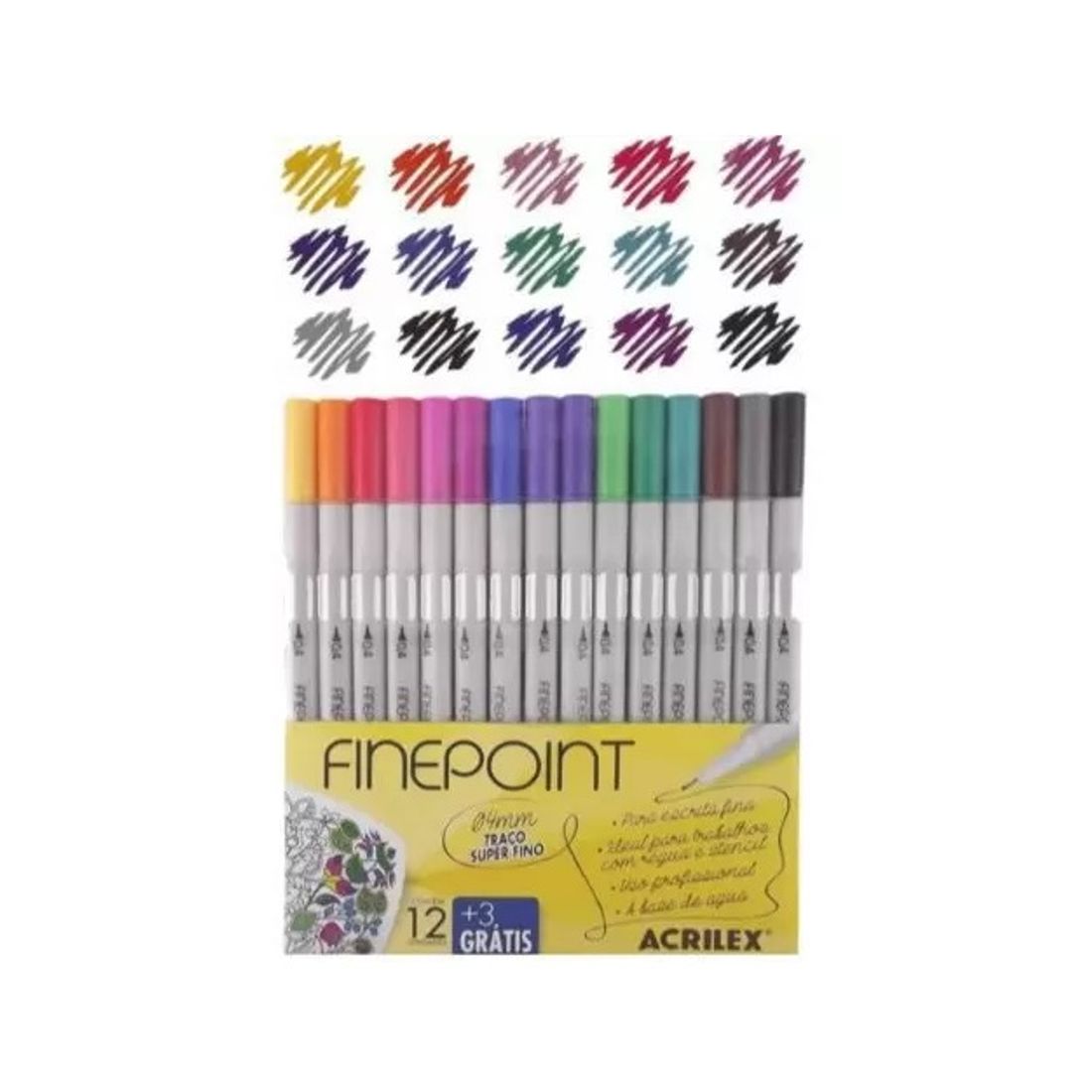 Caneta Finepoint Conjunto com 15 Cores Ponta 0.4 Acrilex ...