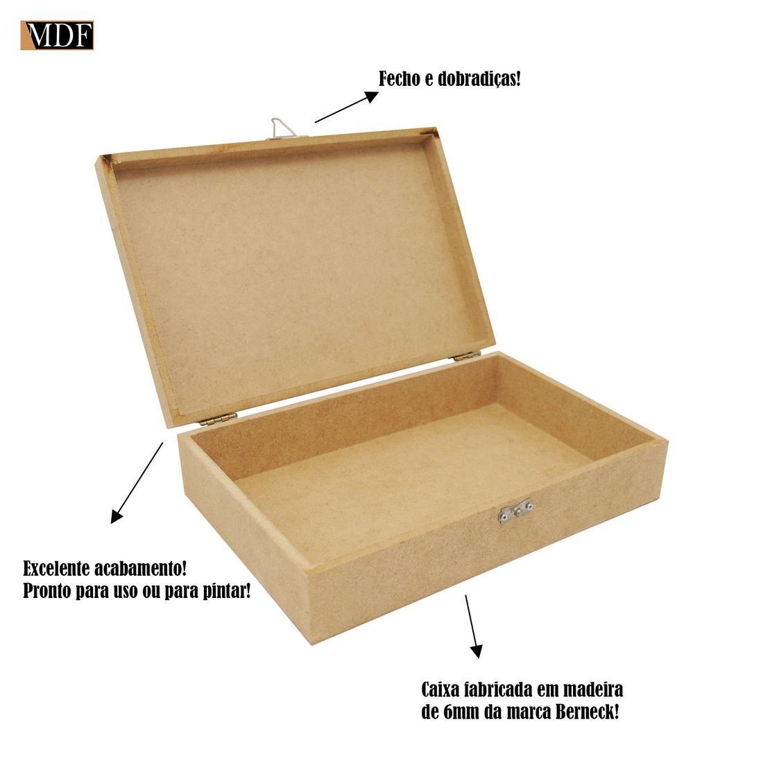 Caixa Retangular Dobradiça e Fecho 33x19x9 Mdf Madeira ...