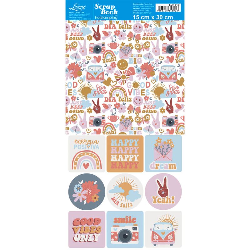 Papel Scrapbook Good Vibes Sdh-015 15x29,5cm Litoarte ...