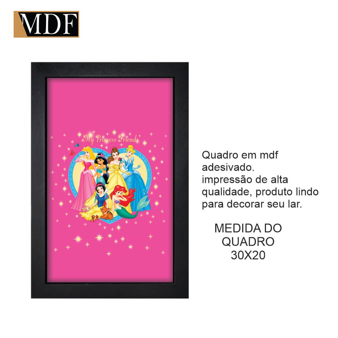 Quadro Decorativo Moldura Pintada Gel My Princess Friends 30x20 Mdf ...