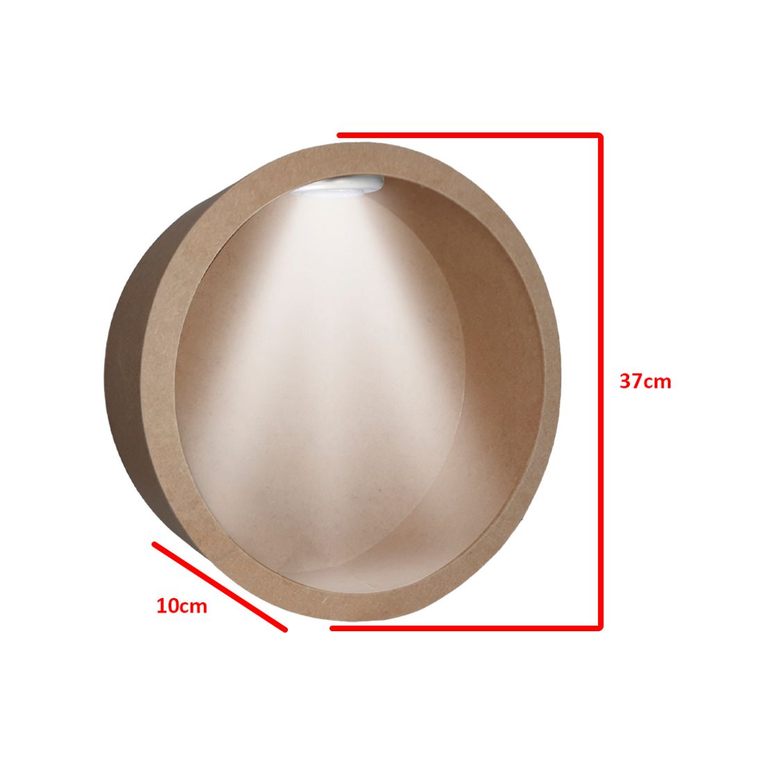 Nicho Redondo Simples com Led 37x10 Mdf Madeira - atacadaodoartesanatomdf