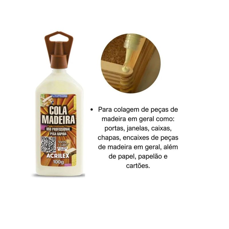 Cola para Madeira Uso Profissional 100g Acrilex - atacadaodoartesanatomdf