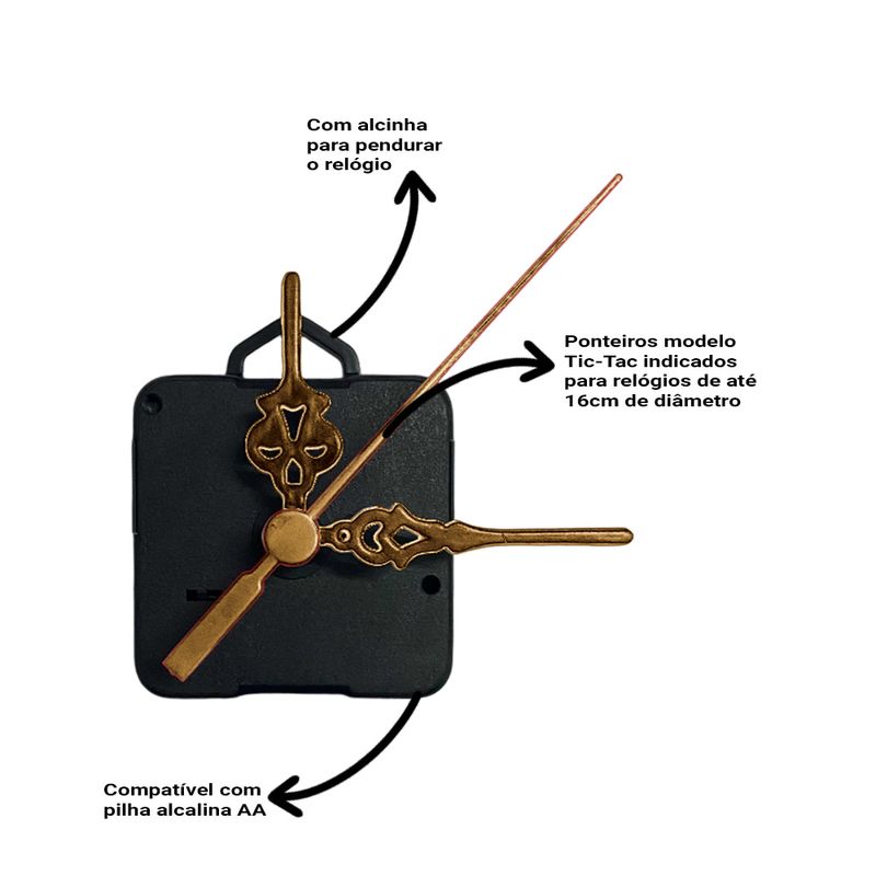 Máquina de Relógio Tic Tac Quartz de Parede 13mm com Ponteiros Colonial 5,5cm Número Romano Ouro ...